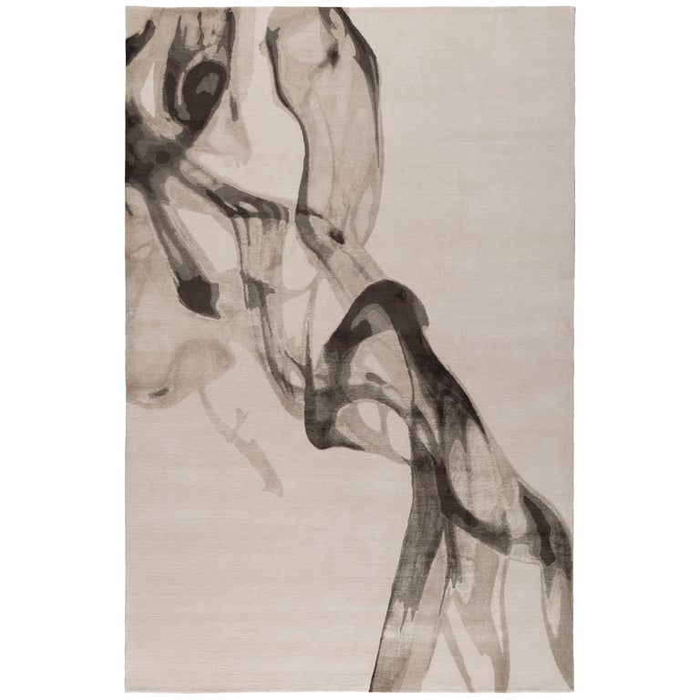 Smoke Hand-Knotted Area Rug in Wool and Silk by Adam Hunter For Sale at ...