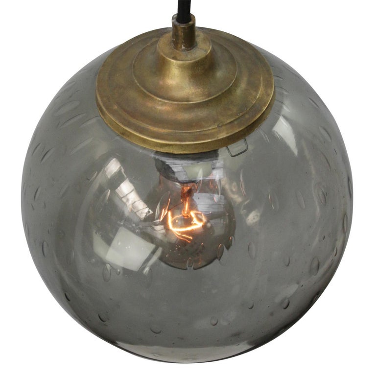 Smoked Air Bubble Glass Globe Dutch Vintage Brass Top Pendant Lights ...