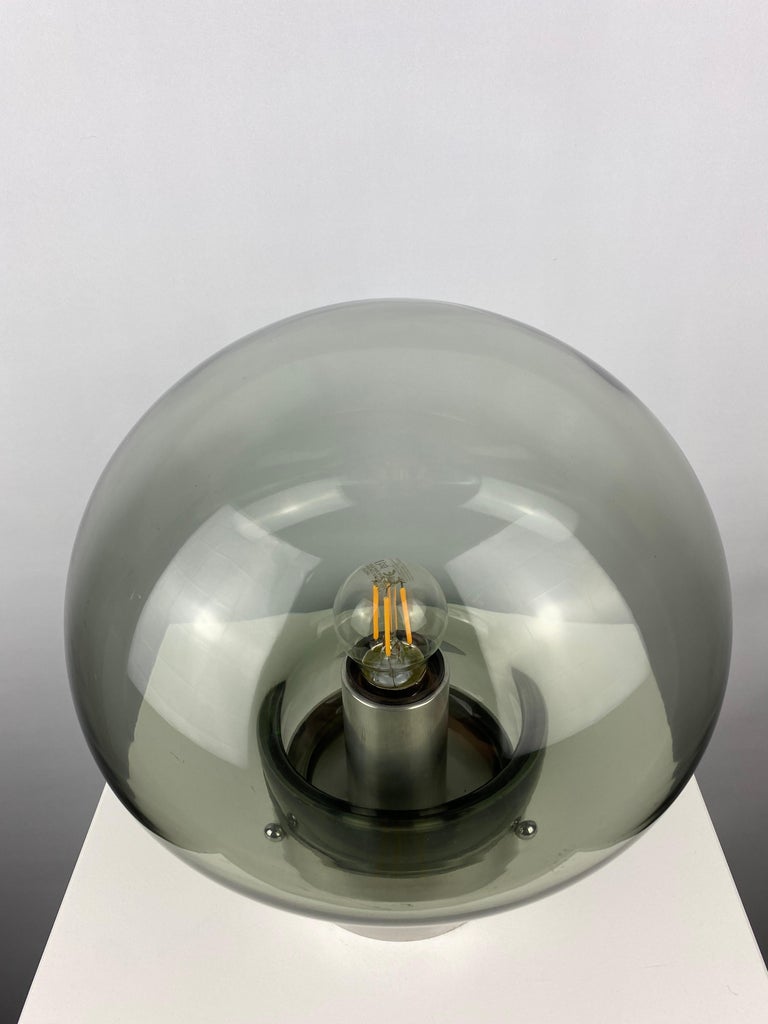 Smoked Glass and Chrome Peill and Putzler Mushroom Table Lamp 1970 For ...