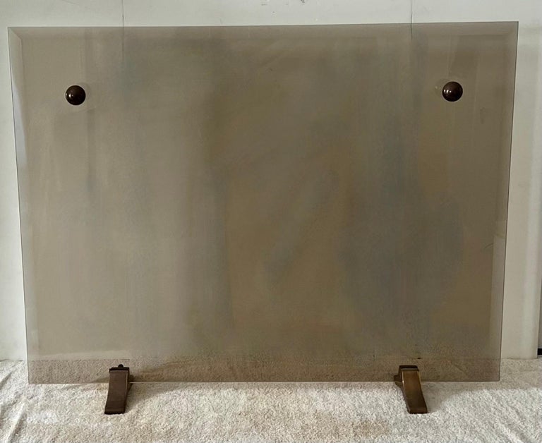 Smoked Glass Fireplace Screen with Bronze Knobs and Feet For Sale at ...
