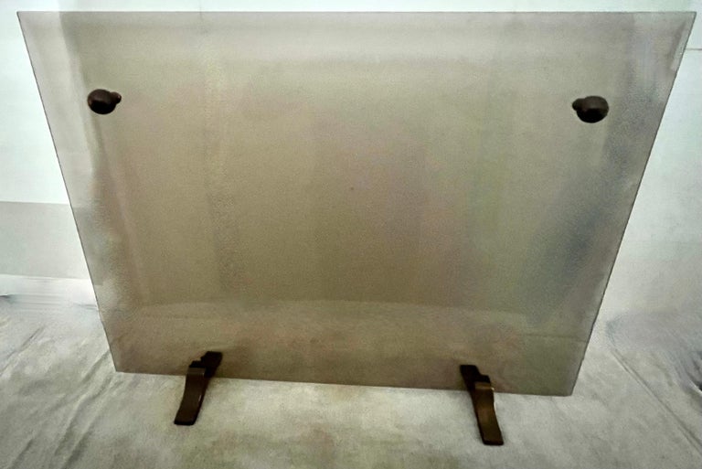 Smoked Glass Fireplace Screen with Bronze Knobs and Feet For Sale at ...