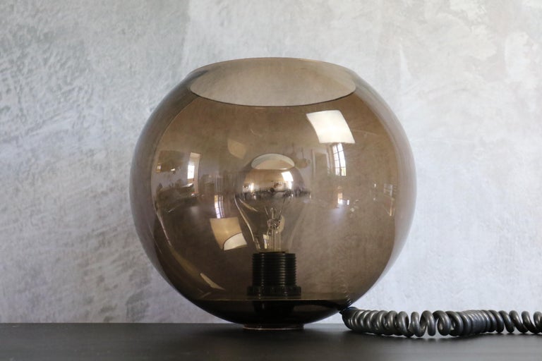 Smoked Glass Table Lamp, Desk Lamp, 1970s For Sale at 1stDibs