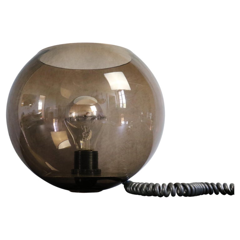 Smoked Glass Table Lamp, Desk Lamp, 1970s For Sale at 1stDibs