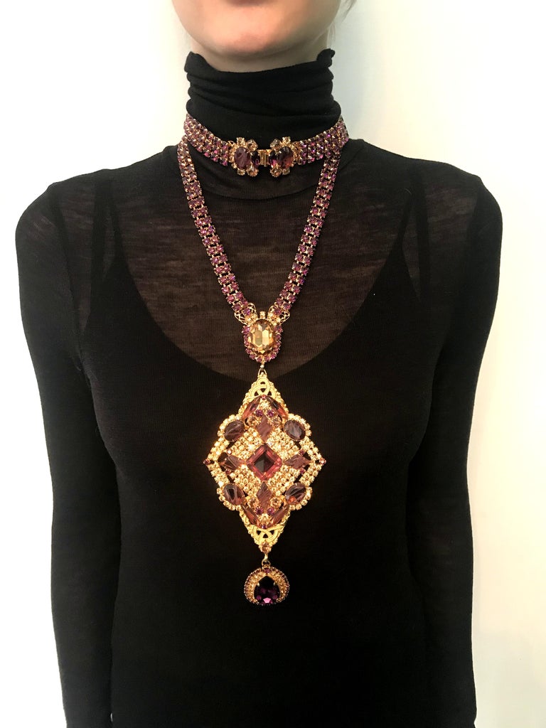 Smoked Topaz and Amethyst Austrian Crystal "Byzantine" Long Sautoire ...