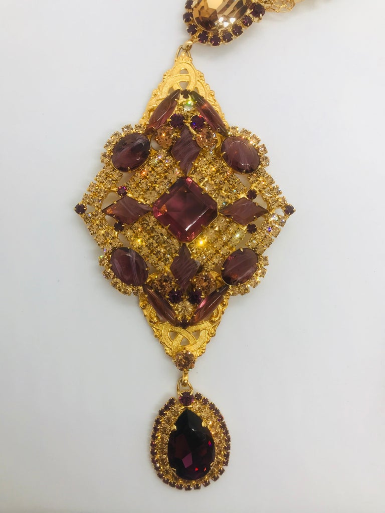 Smoked Topaz and Amethyst Austrian Crystal "Byzantine" Long Sautoire ...