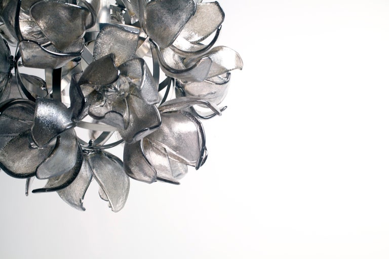 Smokey Grey Glass Magnolia Chandelier on Stainless Frame by Elizabeth ...