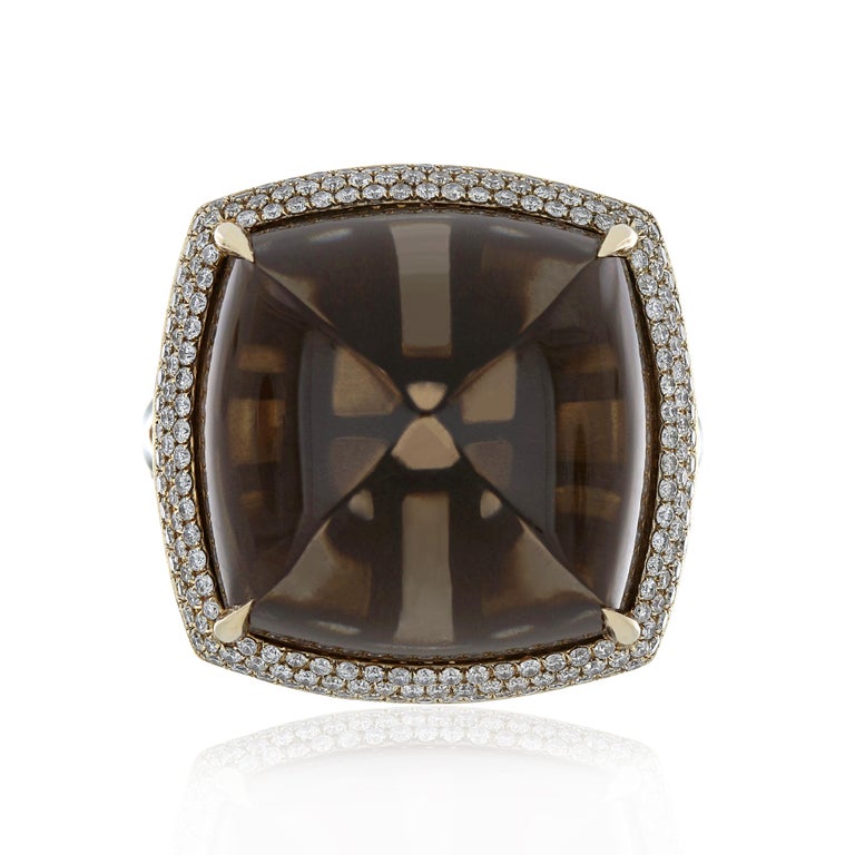 Customizable Smoky Quartz and Diamond Ring 14 Karat Yellow Gold For ...