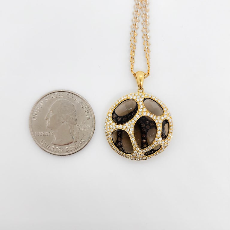 Smoky Quartz and White Diamond Pendant Necklace in 18k Yellow Gold For ...