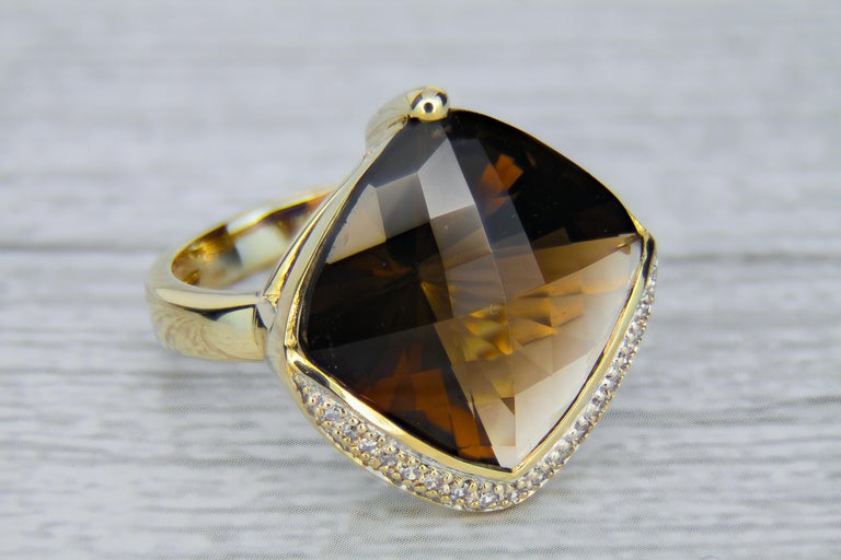 Customizable Smoky Quartz Cocktail Ring in 14k Gold For Sale at 1stDibs