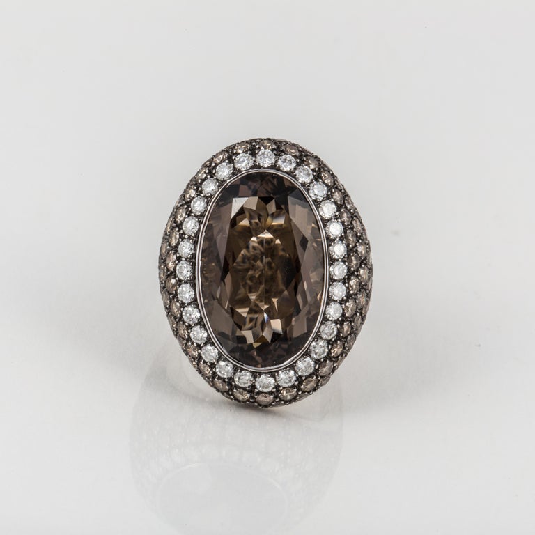 Smoky Quartz, Diamond, and White Gold Ring For Sale at 1stDibs