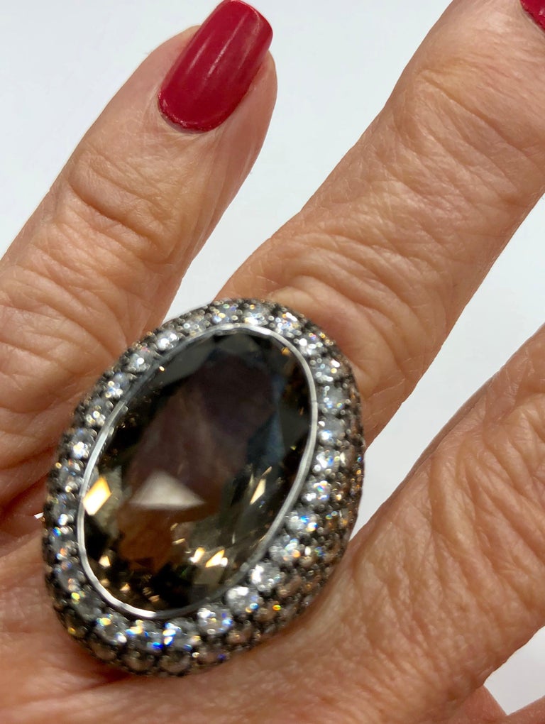Smoky Quartz, Diamond, and White Gold Ring For Sale at 1stDibs