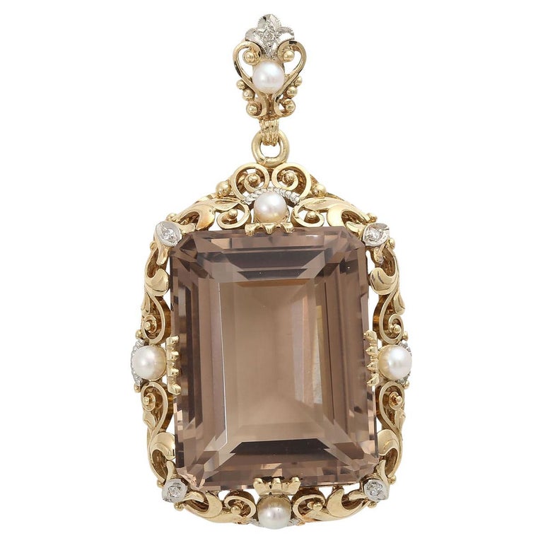 Smoky quartz pendant with cultured pearls For Sale at 1stDibs