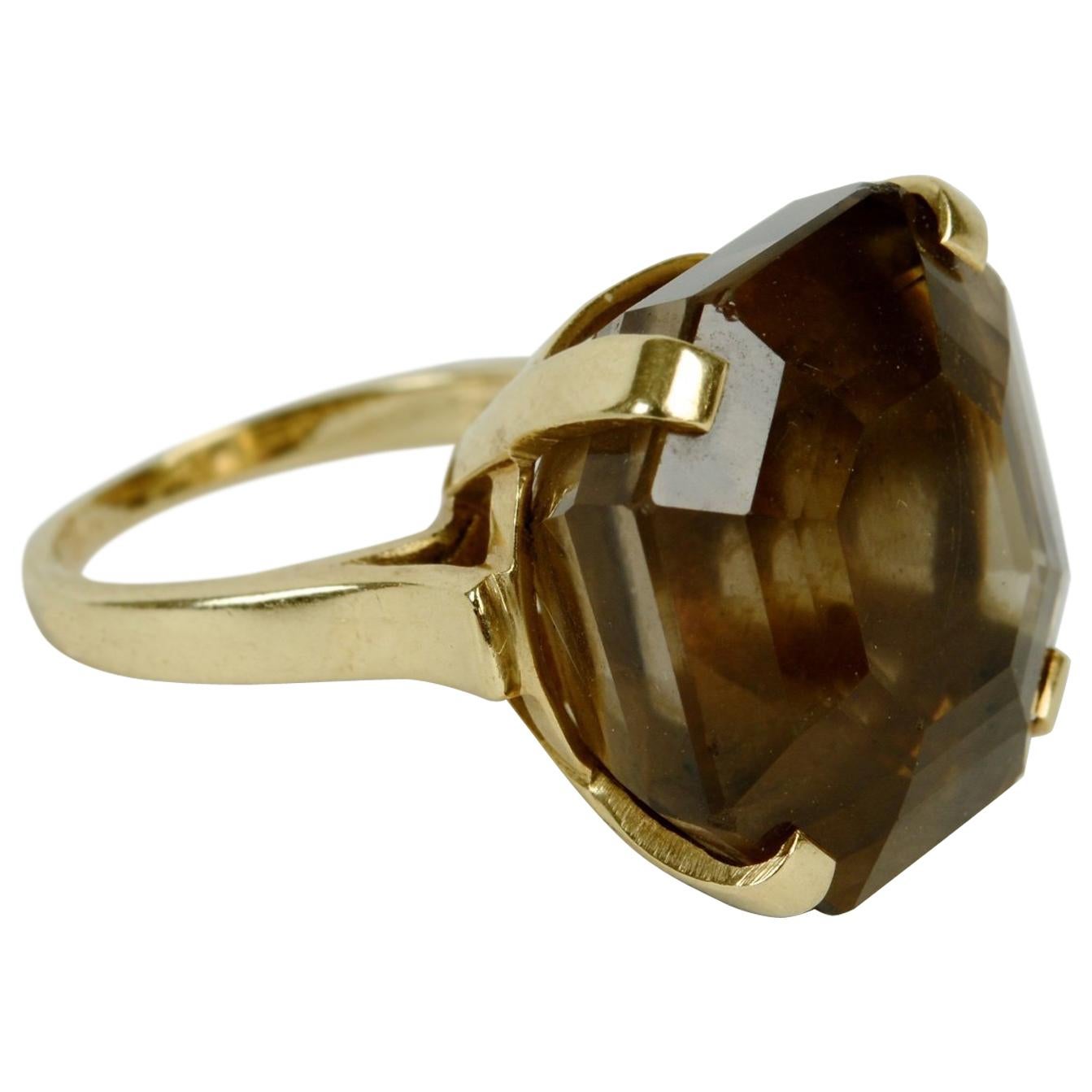 Art Deco Smoky Quartz Emerald Cut Ring at 1stdibs