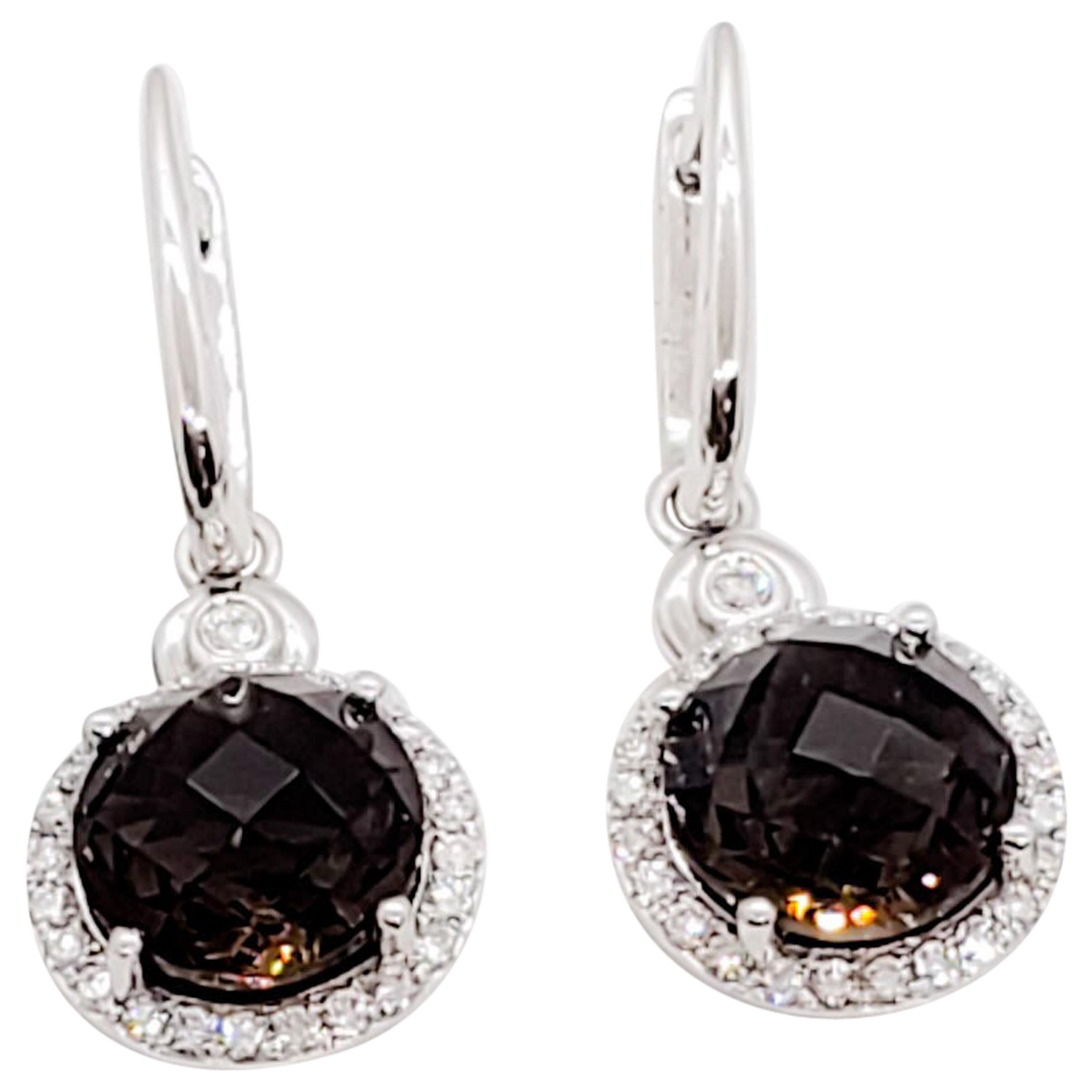 Quartz Geode with Black Diamond Earrings Set in 18 Karat White Gold ...