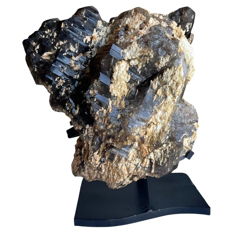 Smoky Quartz with Calcite 60 LBS Large Crystal on Stand at 1stDibs