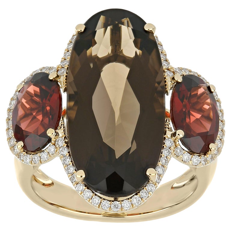 Customizable Smoky Quartz, Garnet and Diamond Ring 14 Karat Yellow Gold ...