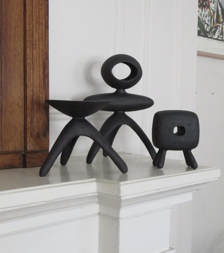 Smooth Black Glazed Ceramic Cube with Square Center Opening, 4 Legs ...