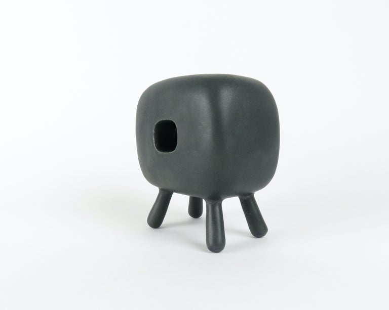 Smooth Black Glazed Ceramic Cube with Square Center Opening, 4 Legs ...