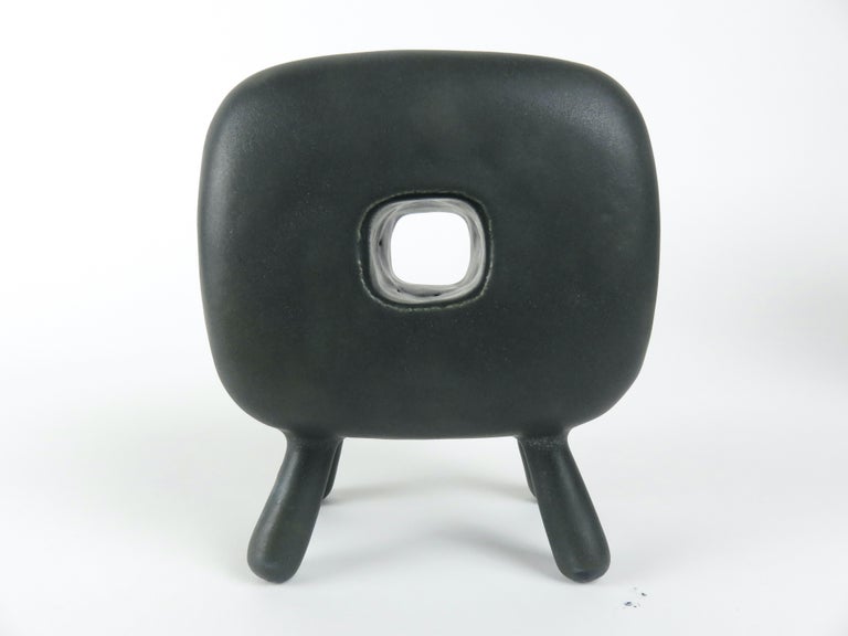 Smooth Black Glazed Ceramic Cube with Square Center Opening, 4 Legs ...