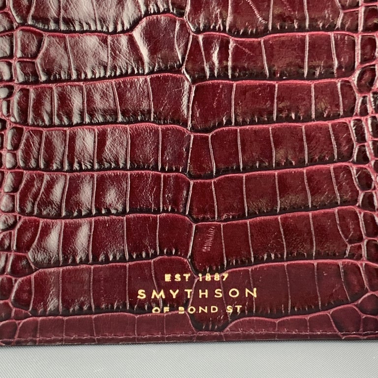 SMYTHSON OF BOND ST. Alligator Embossed Burgundy Leather Zip Currency ...
