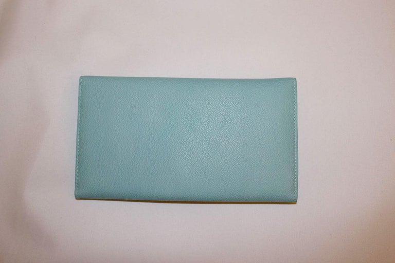 Smythson Sky Blue Leather Wallet in Box For Sale at 1stDibs