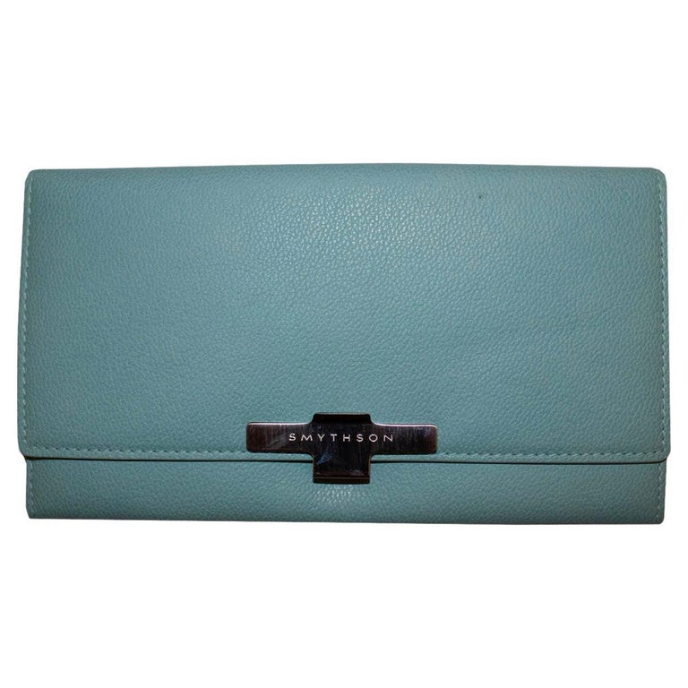 Smythson Sky Blue Leather Wallet in Box For Sale at 1stDibs