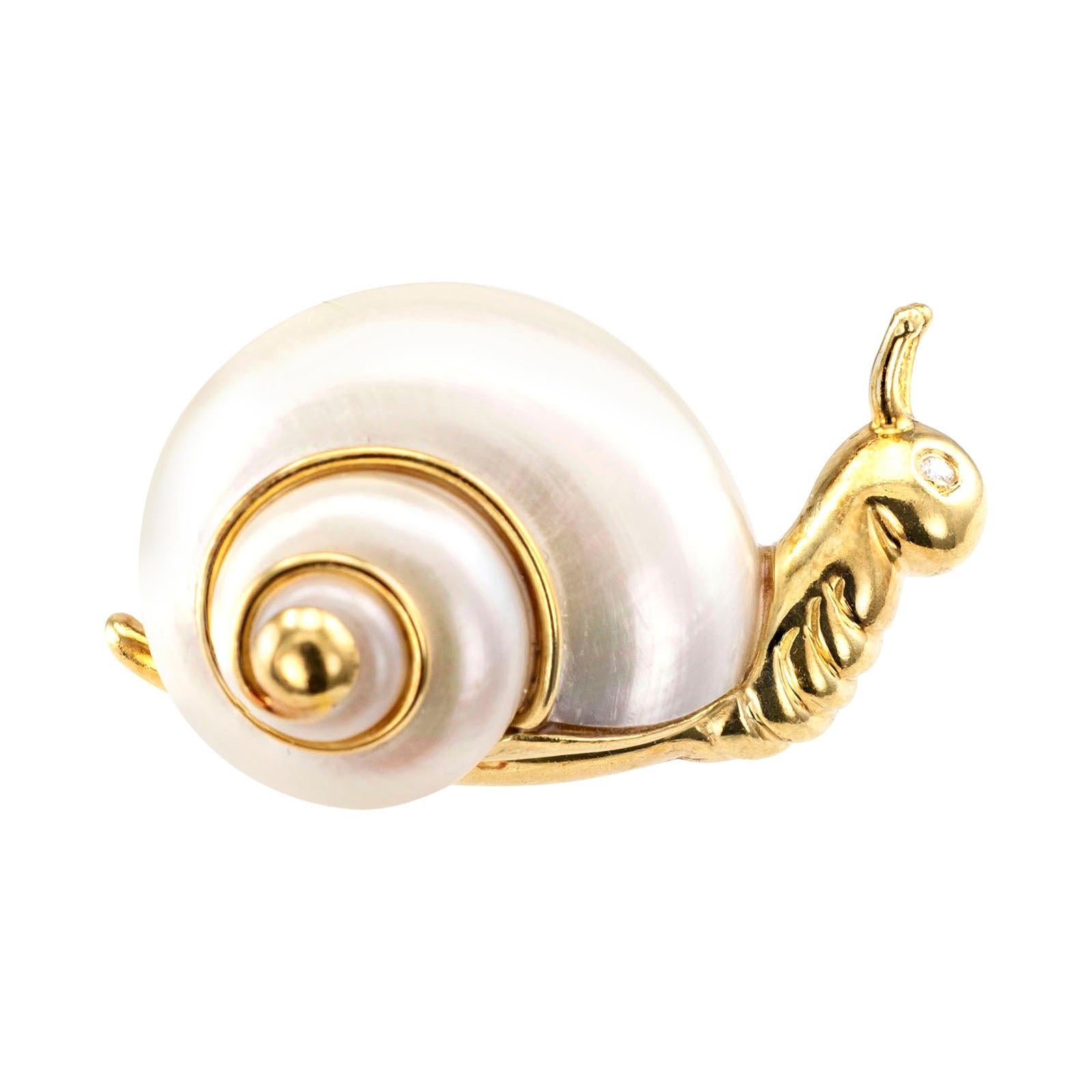 Snail Brooch Diamond Shell Yellow Gold at 1stDibs | snail decorative ...