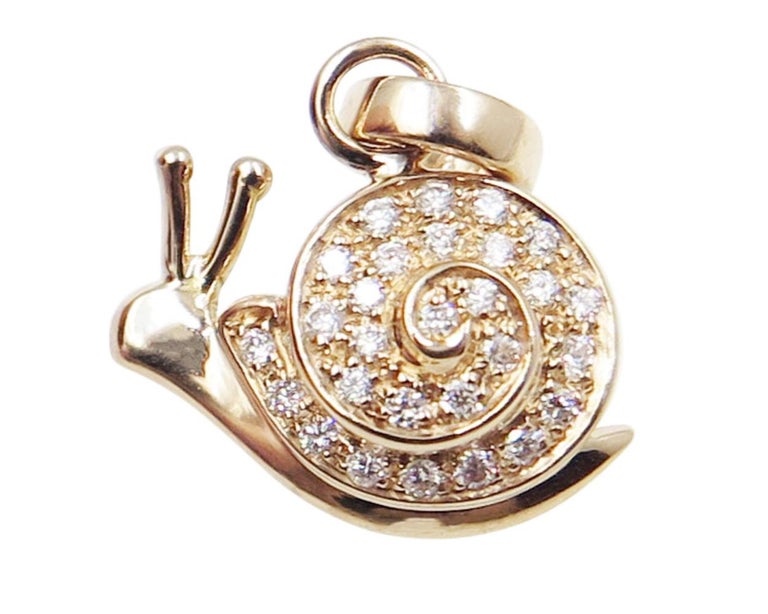 Snail Charm Pendant Diamond 18 Karat Rose Gold For Sale at 1stDibs