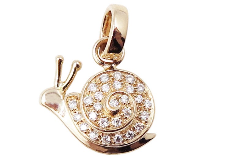 Snail Charm Pendant Diamond 18 Karat Rose Gold For Sale at 1stDibs
