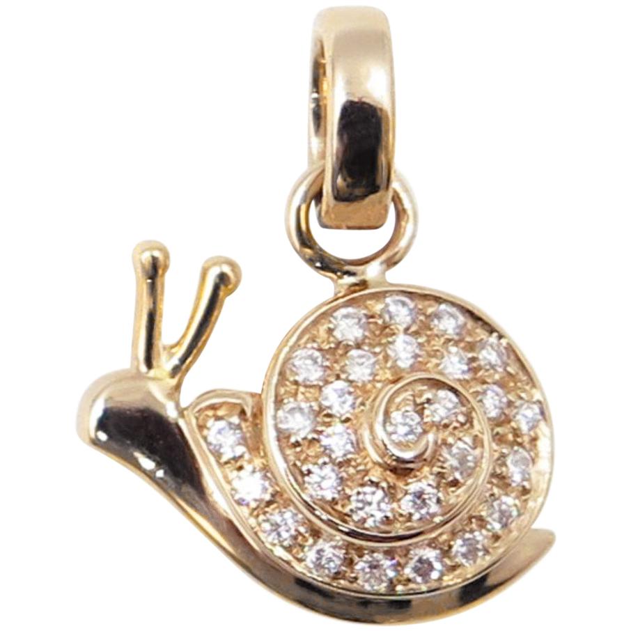 Snail Charm Pendant Diamond 18 Karat Rose Gold For Sale at 1stDibs
