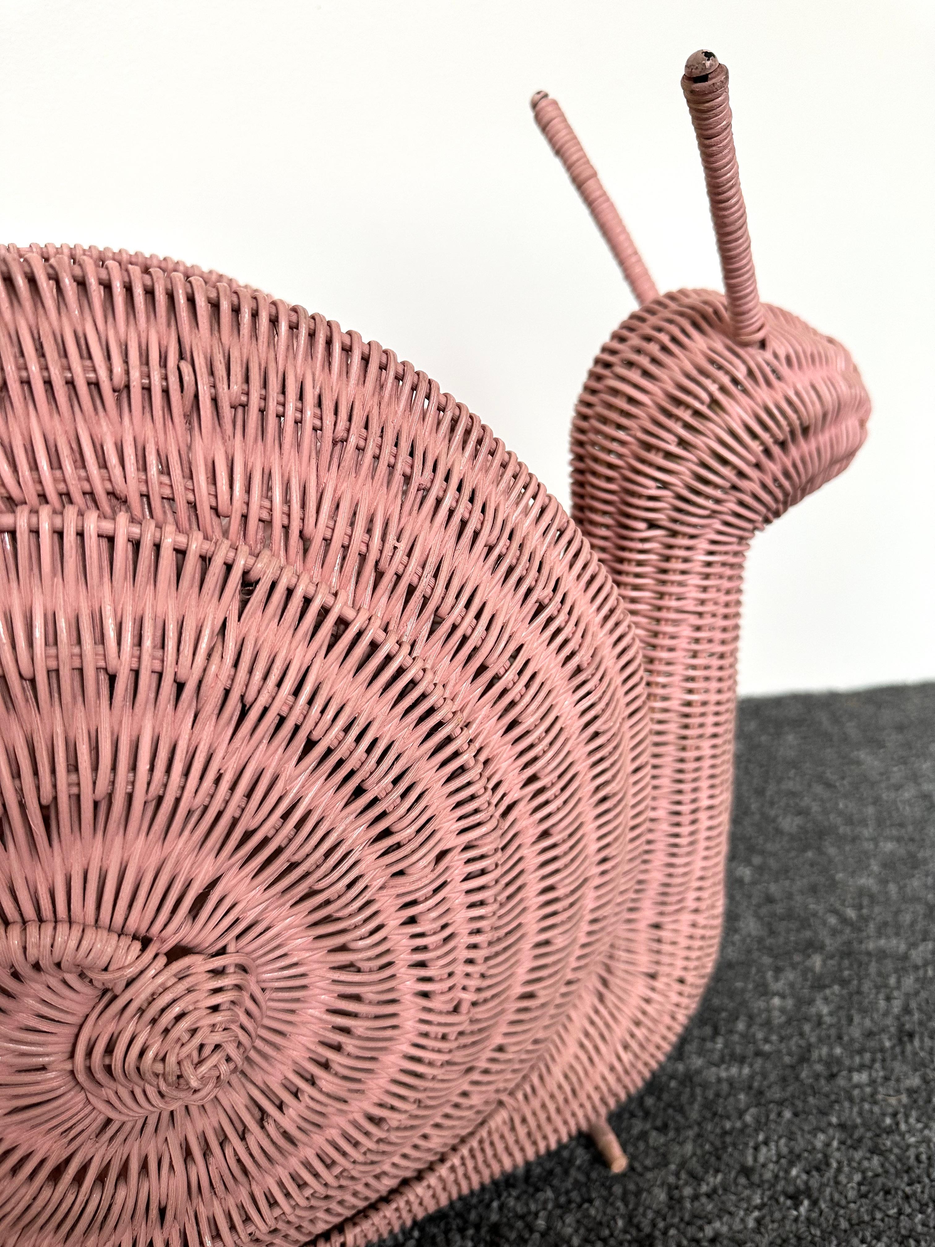 Snail Pink Rattan Magazine Rack, Italy, 1970s For Sale at 1stDibs ...