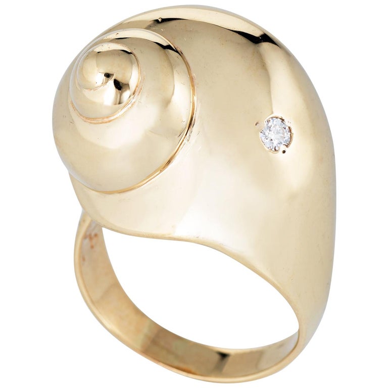 Snail Shell Diamond Ring Large Cocktail Vintage 14 Karat Gold Estate ...