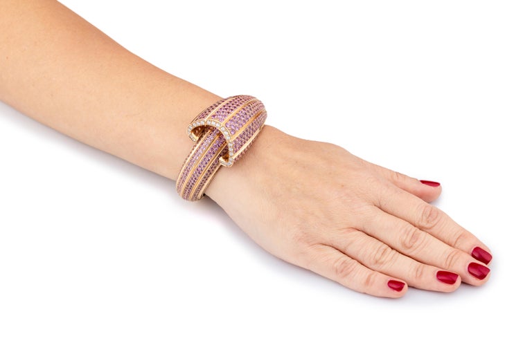 Snail Shell Pave Bracelet with 33.81cts of Pink Sapphires and 1.22cts ...