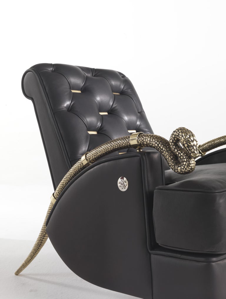 21st Century Snake Armchair in Black Leather by Roberto Cavalli Home ...