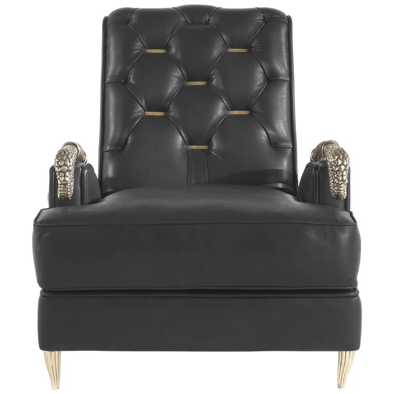 21st Century Snake Armchair in Black Leather by Roberto Cavalli Home ...