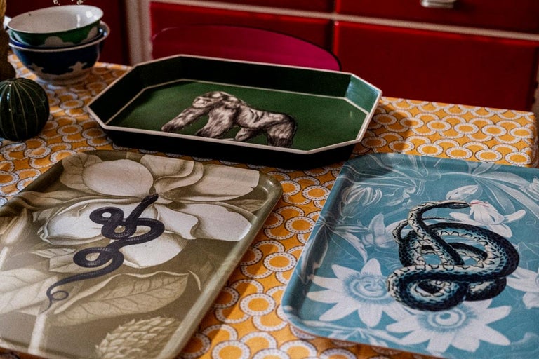 Snake Blue Wood Serving Tray at 1stDibs