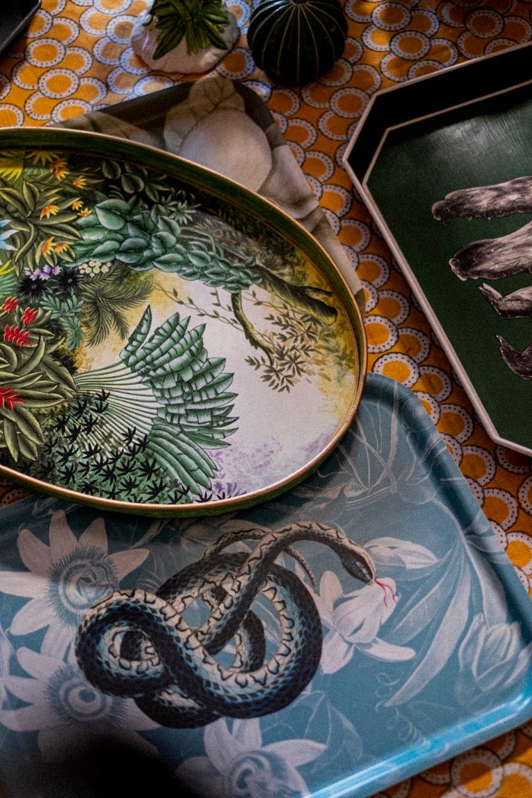 Snake Blue Wood Serving Tray at 1stDibs