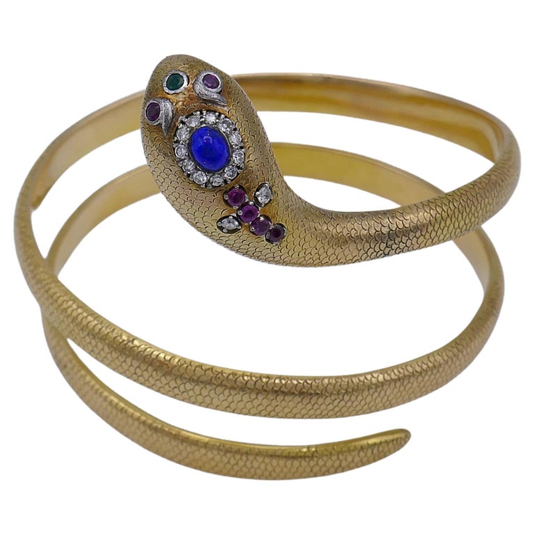 Snake Bracelet Gold, Vintage Gemstones For Sale at 1stDibs
