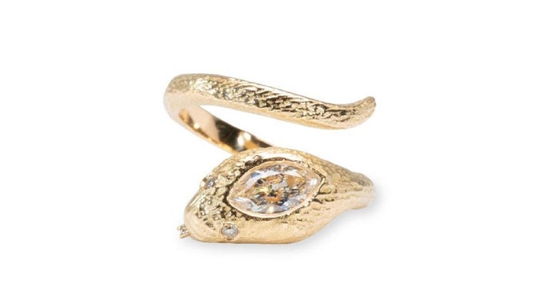 Snake Designed 18K Yellow Gold Ring with 0.51 Ct Natural Diamonds, AIG ...