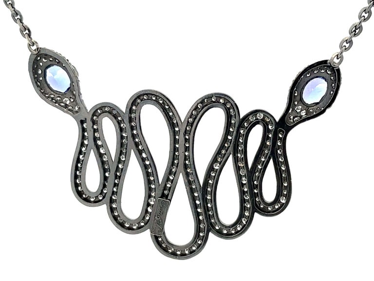 Snake Necklace with Diamonds and Tanzanite in 18k Black Gold For Sale ...