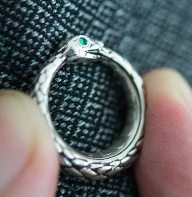 Snake Ouroboros Sterling silver, Emerald Lapel Pin For Sale at 1stDibs ...