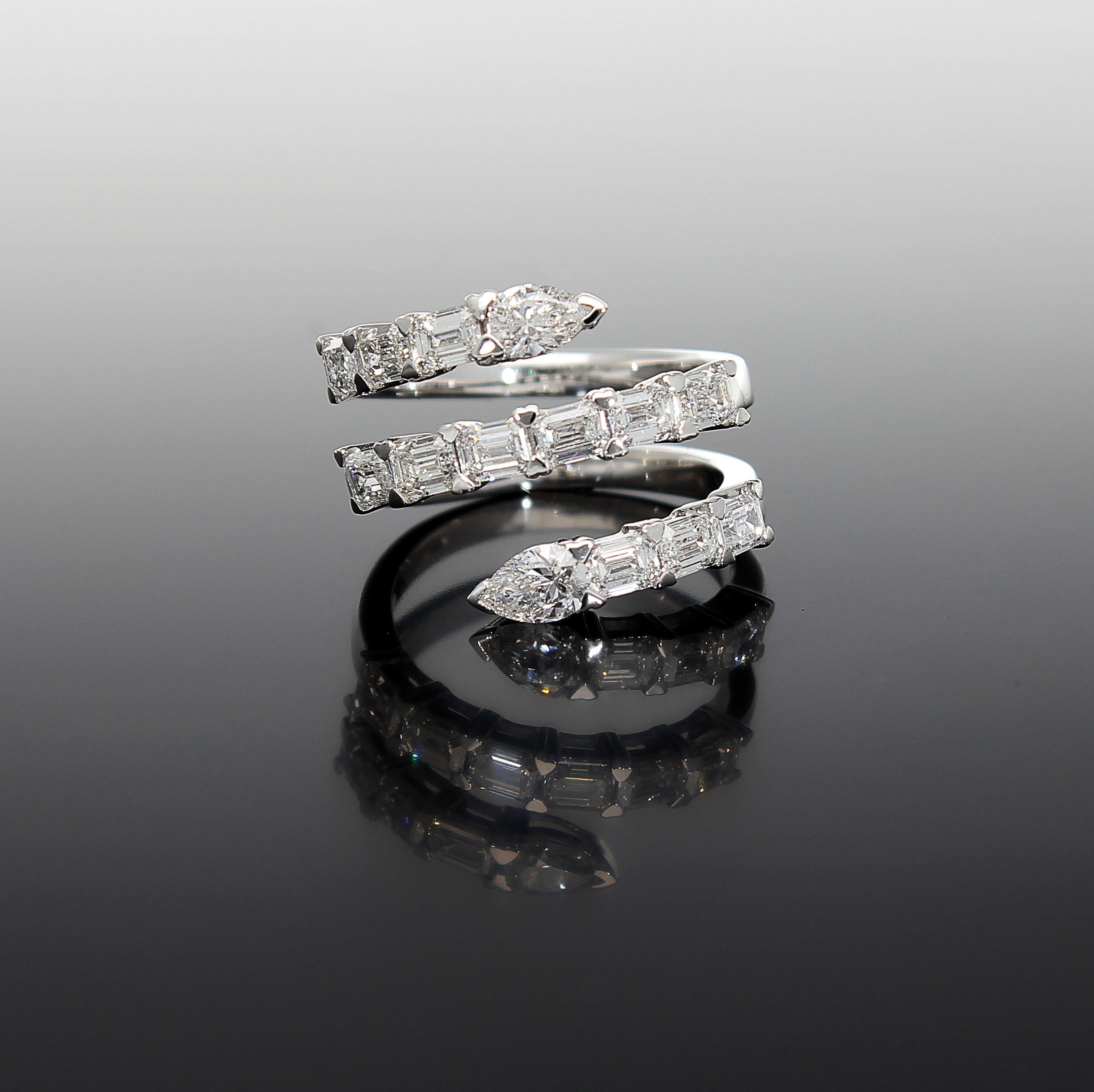 Snake Ring, Emerald Cut and Drop Cut Diamonds, 18 Kt White Gold at ...