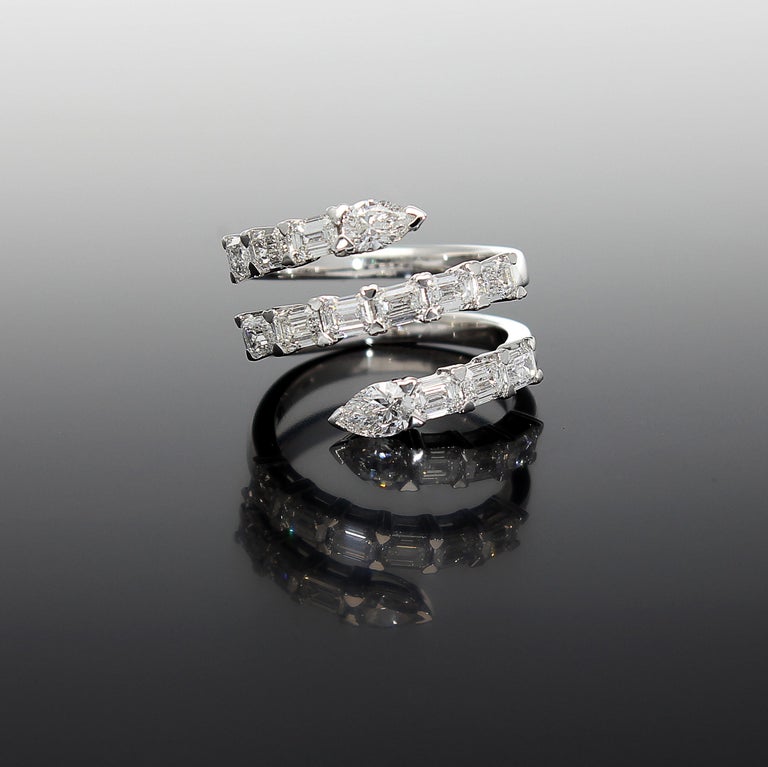 Snake Ring, Emerald Cut and Drop Cut Diamonds, 18 Kt White Gold at 1stDibs