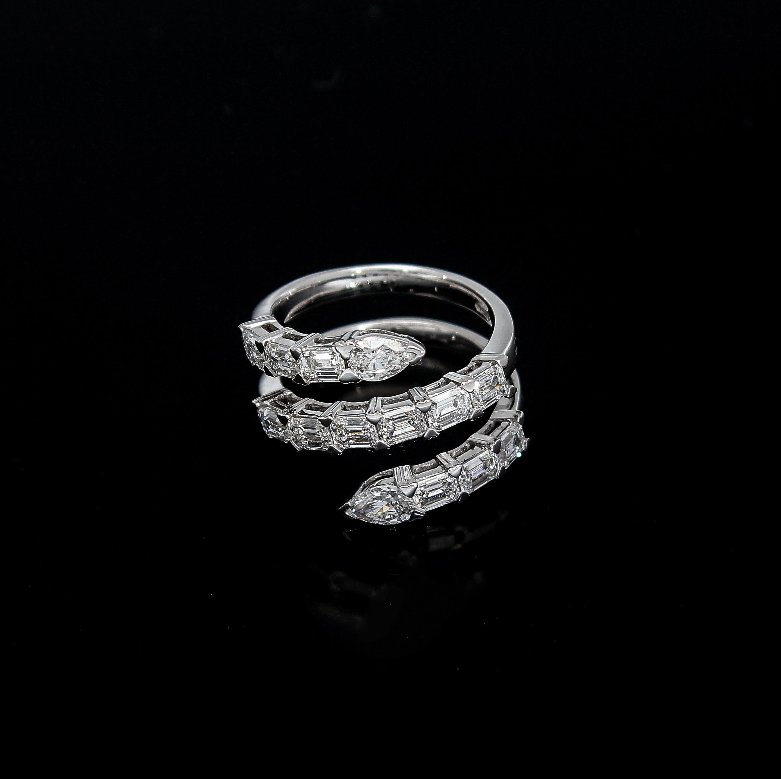 Snake Ring, Emerald Cut and Drop Cut Diamonds, 18 Kt White Gold at ...