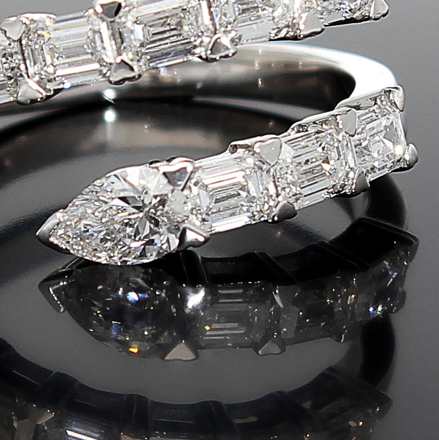 Snake Ring, Emerald Cut and Drop Cut Diamonds, 18 Kt White Gold at ...