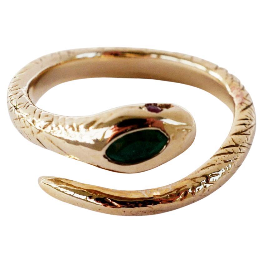 Emerald Snake Ring Bronze Adjustable J Dauphin at 1stDibs