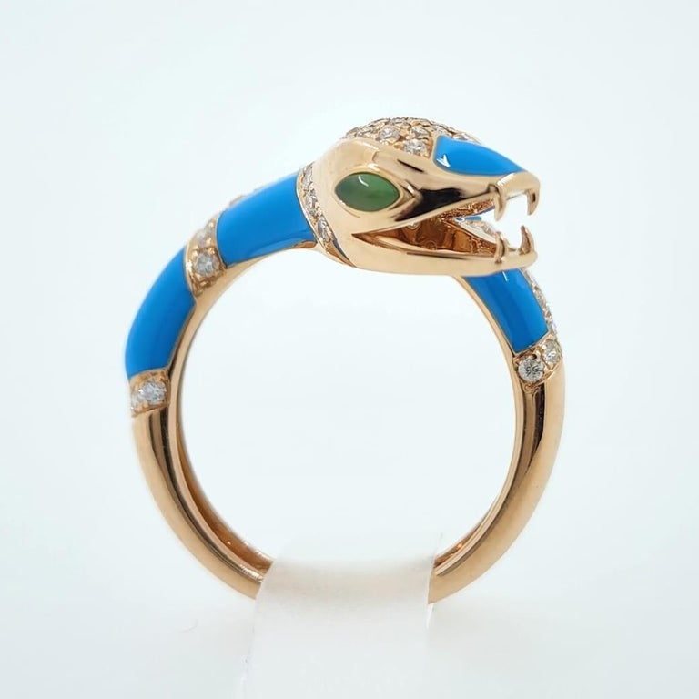 Snake Ring Enamel and Diamond Ring in 18 Karat Rose Gold For Sale at ...