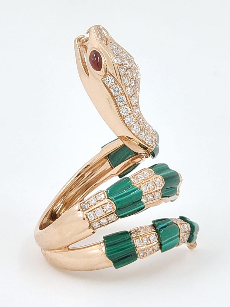 Snake Ring with Malachite and Diamond Ring in 14 Karat Rose Gold For ...