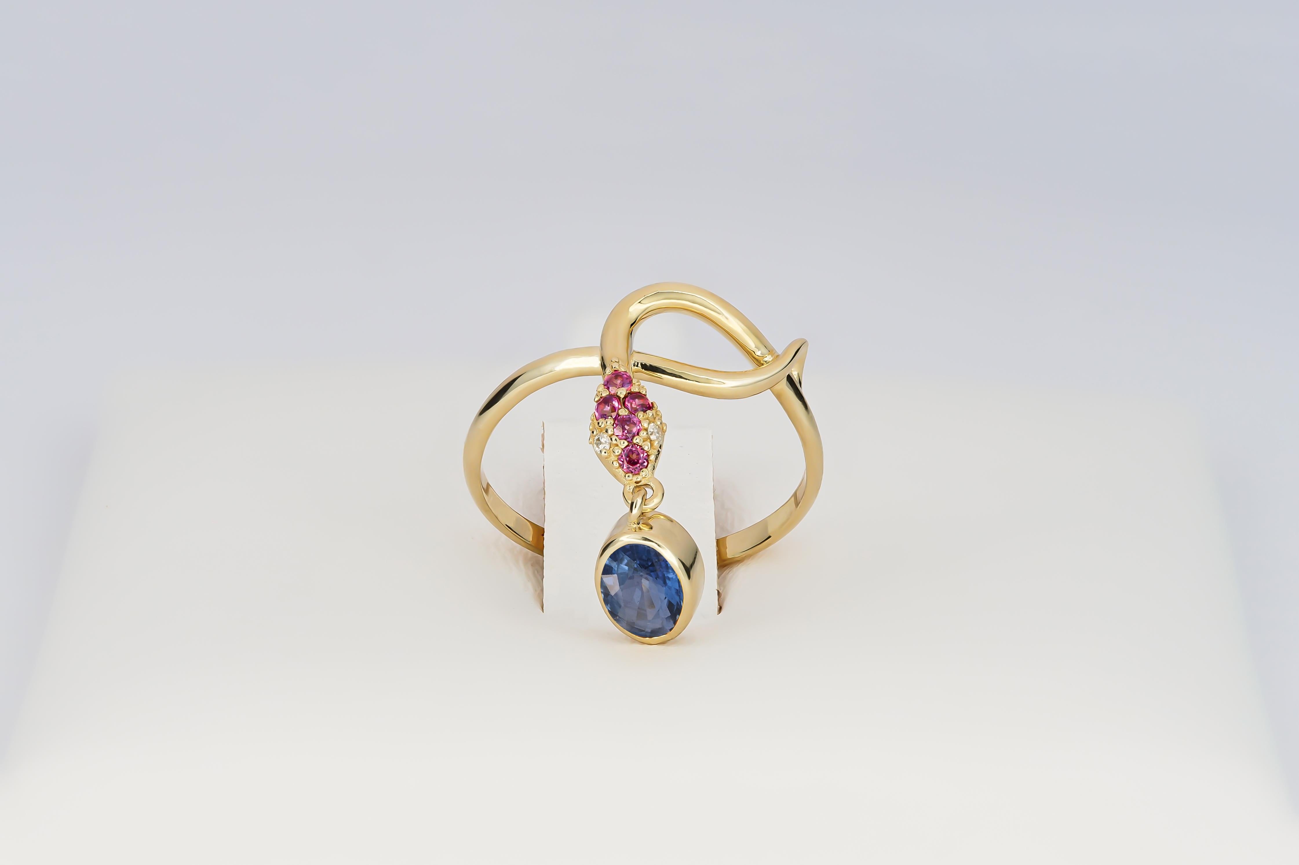 Snake 14k Gold Ring with Sapphire For Sale at 1stDibs