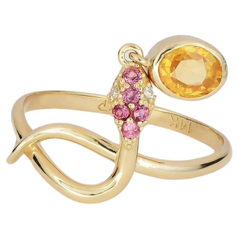 14K Yellow Gold Snake Ring with Red Enamel For Sale at 1stDibs